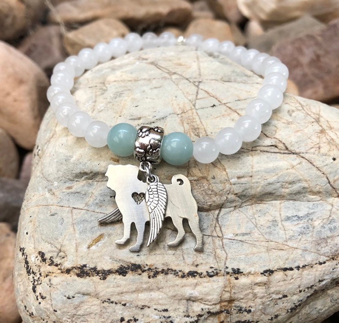 Pug Dog Gemstone Bracelet - Pet Memorial - Pug Jewelry - Dog Jewellery ...