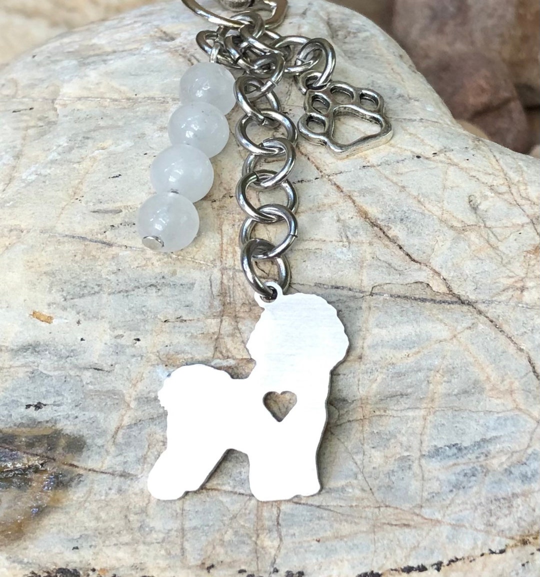 Bichon Frise Dog Key Chain, Gemstone Dog Keychain, Bag Charm, Pet ...