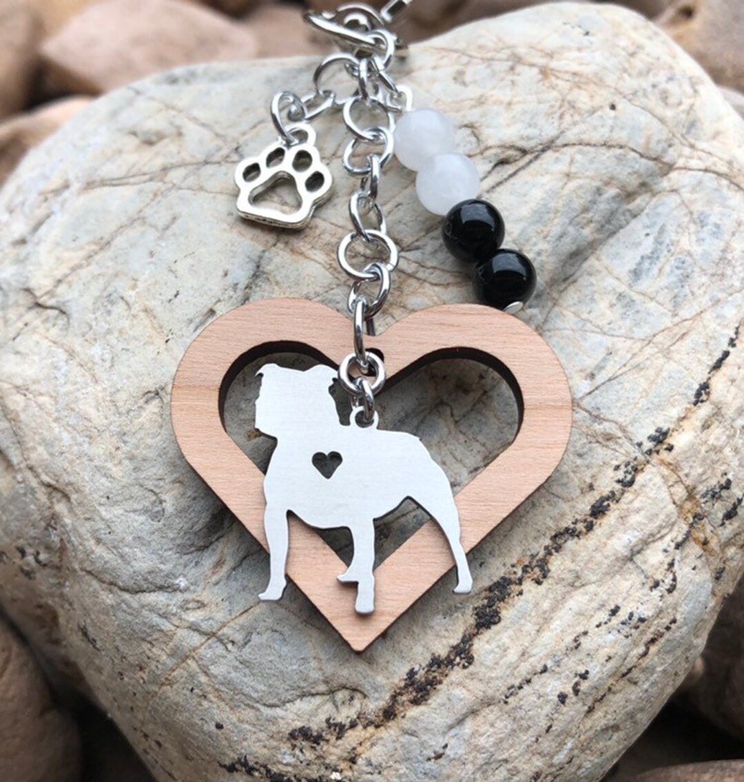 Staffordshire Terrier Dog Keychain, Stainless Steel Gemstone Key Chain ...