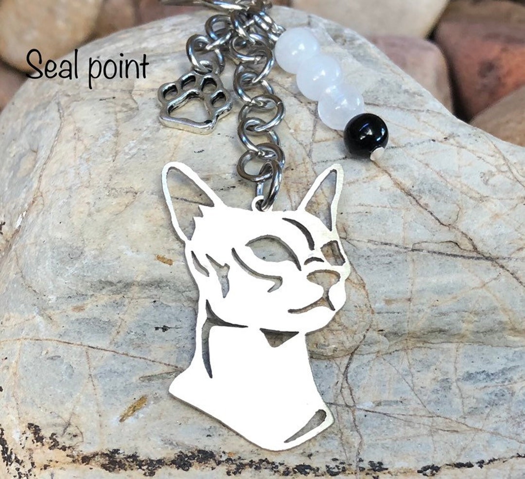 Siamese Cat Keychain, Stainless Steel Cat Key Chain, Cat Gemstone Bag ...