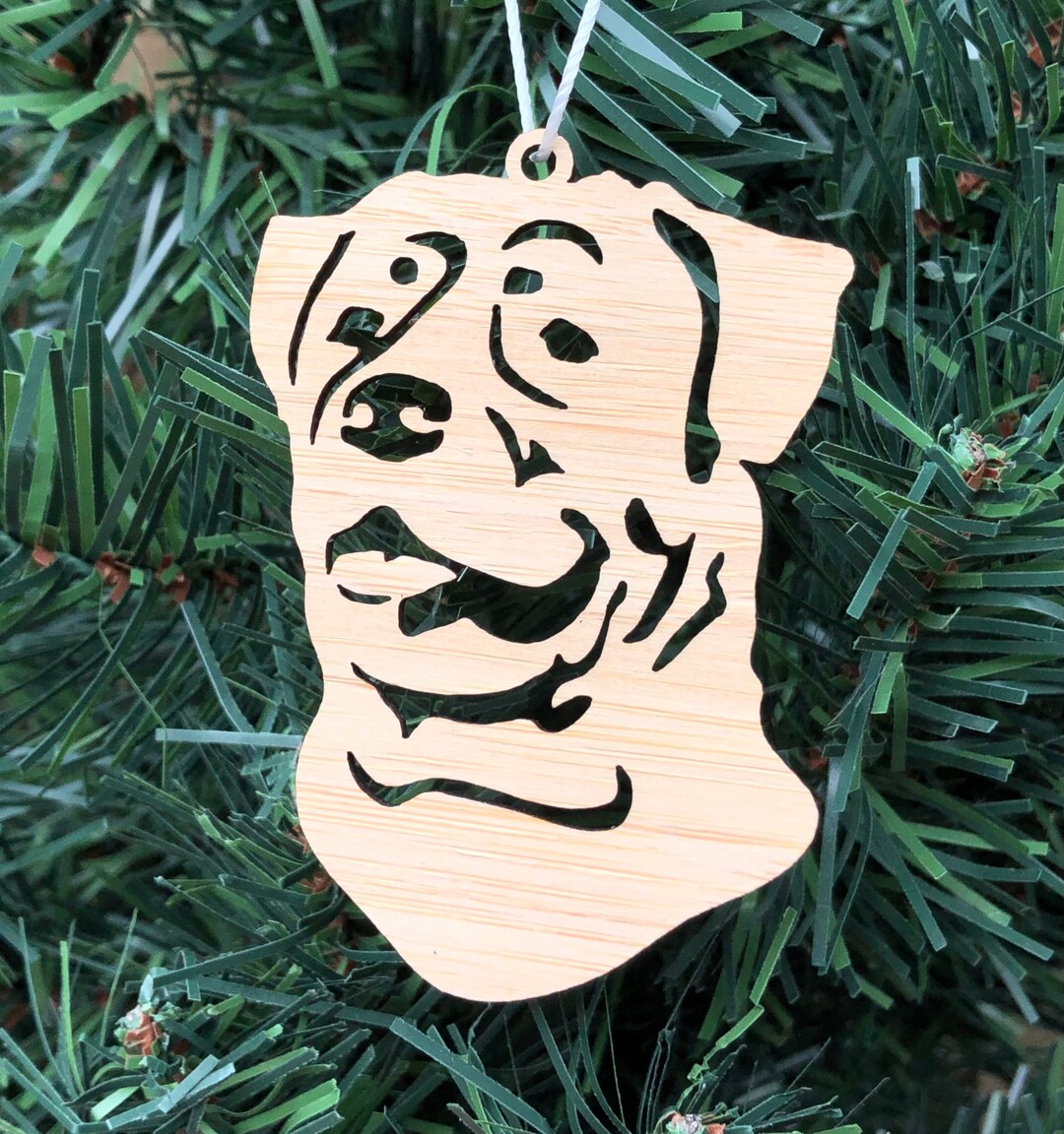 Rottweiler Dog Bamboo Wood Christmas Ornament, Rottweiler Dog Face Tree ...