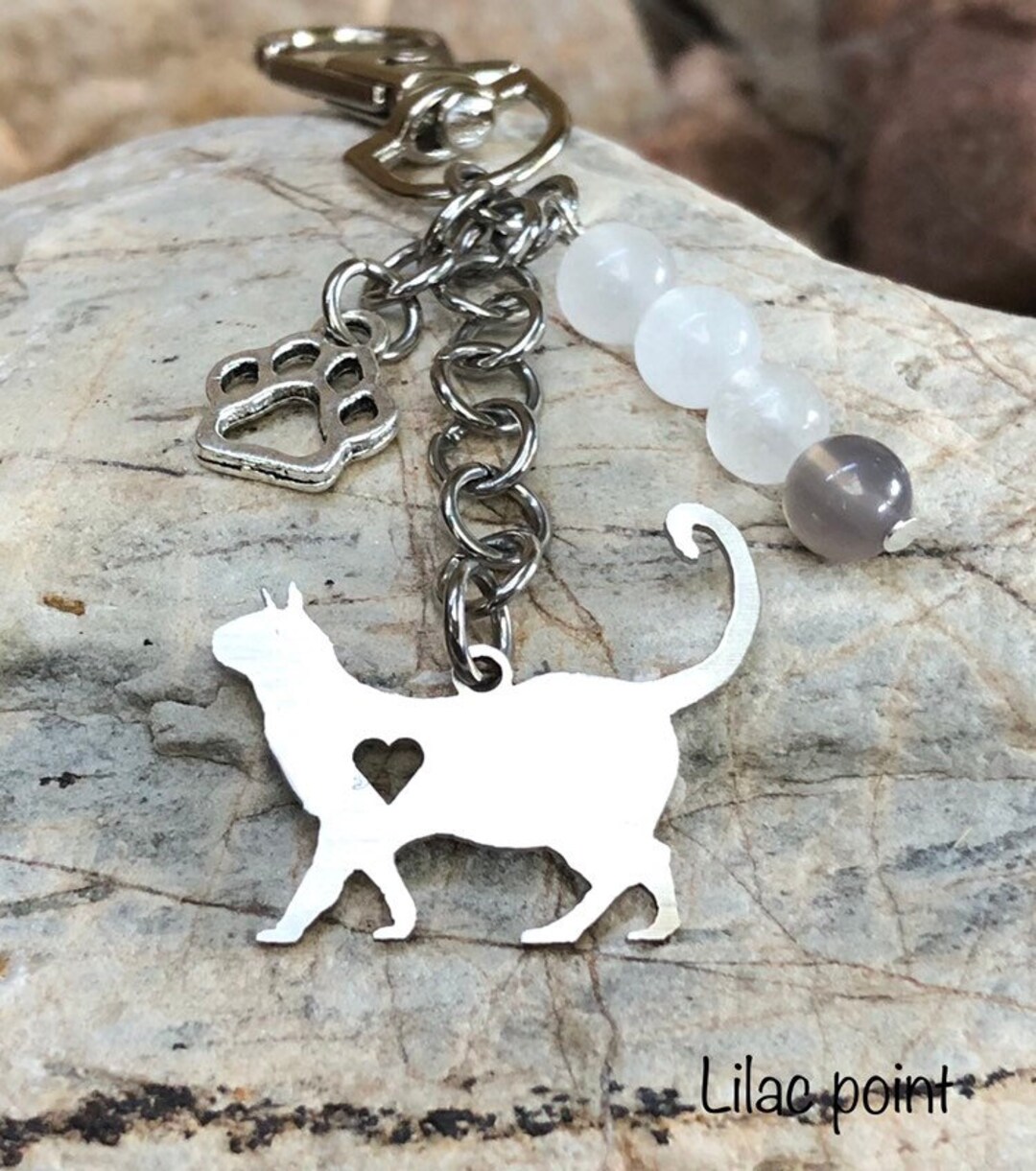 Siamese Cat Keychain, Stainless Steel Cat Key Chain, Gemstone Bag Charm ...