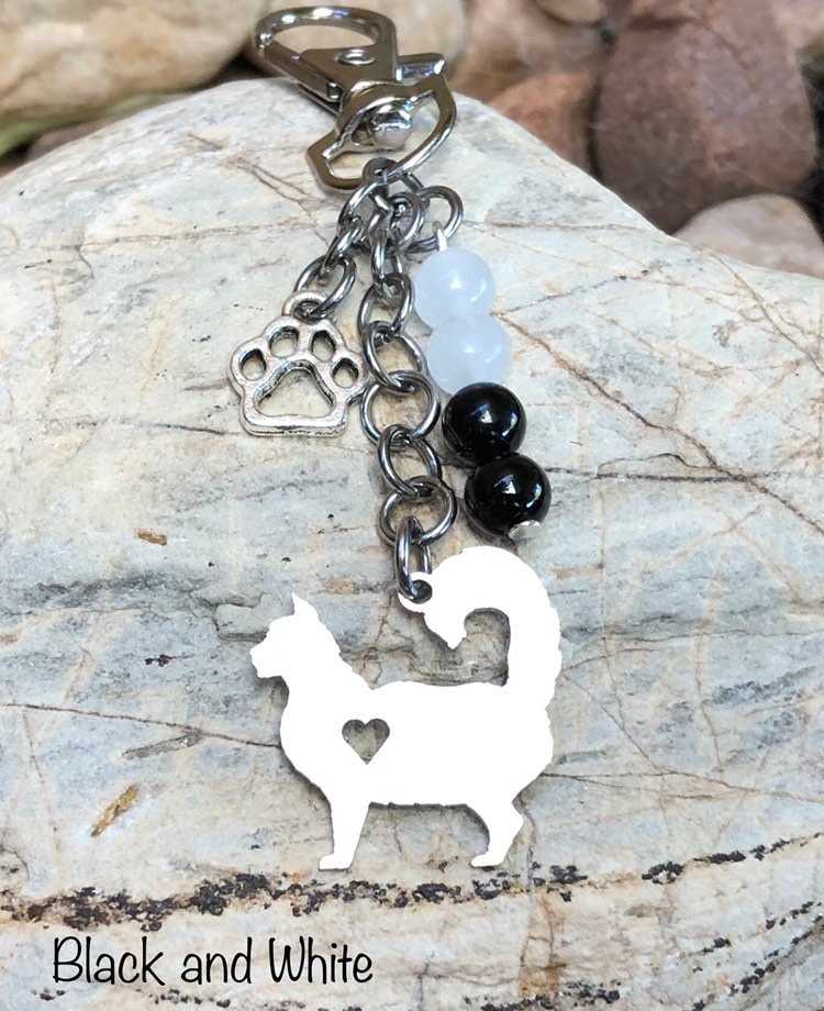 Maine Coon cat keychain - cat key chain - cat bag charm - cat gemstone ...