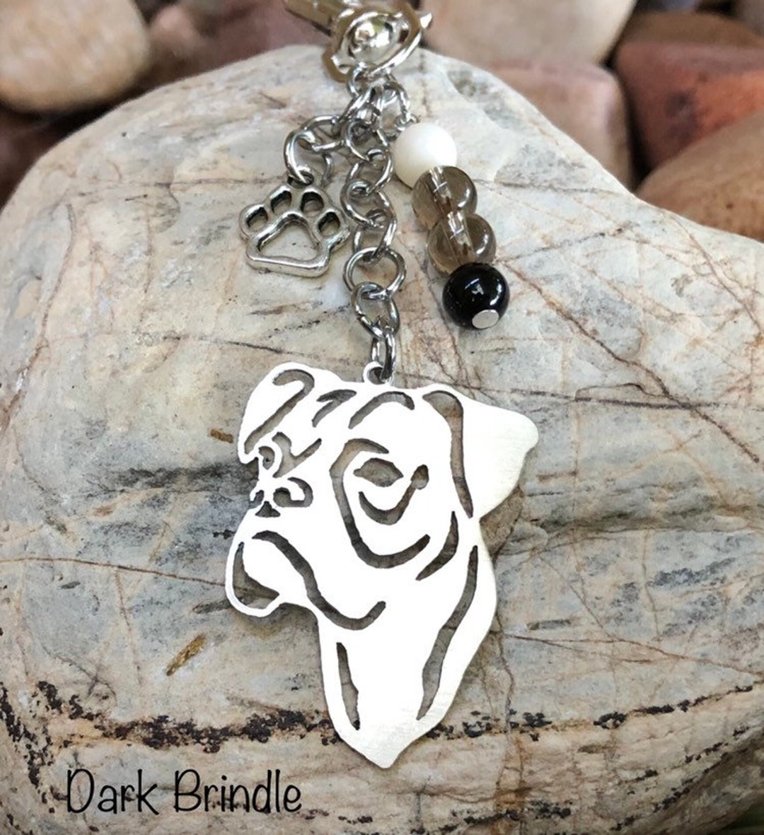 Boxer Dog Keychain, Dog Bag Charm, Dog Key Chain, Gemstone, Boxer Dog ...