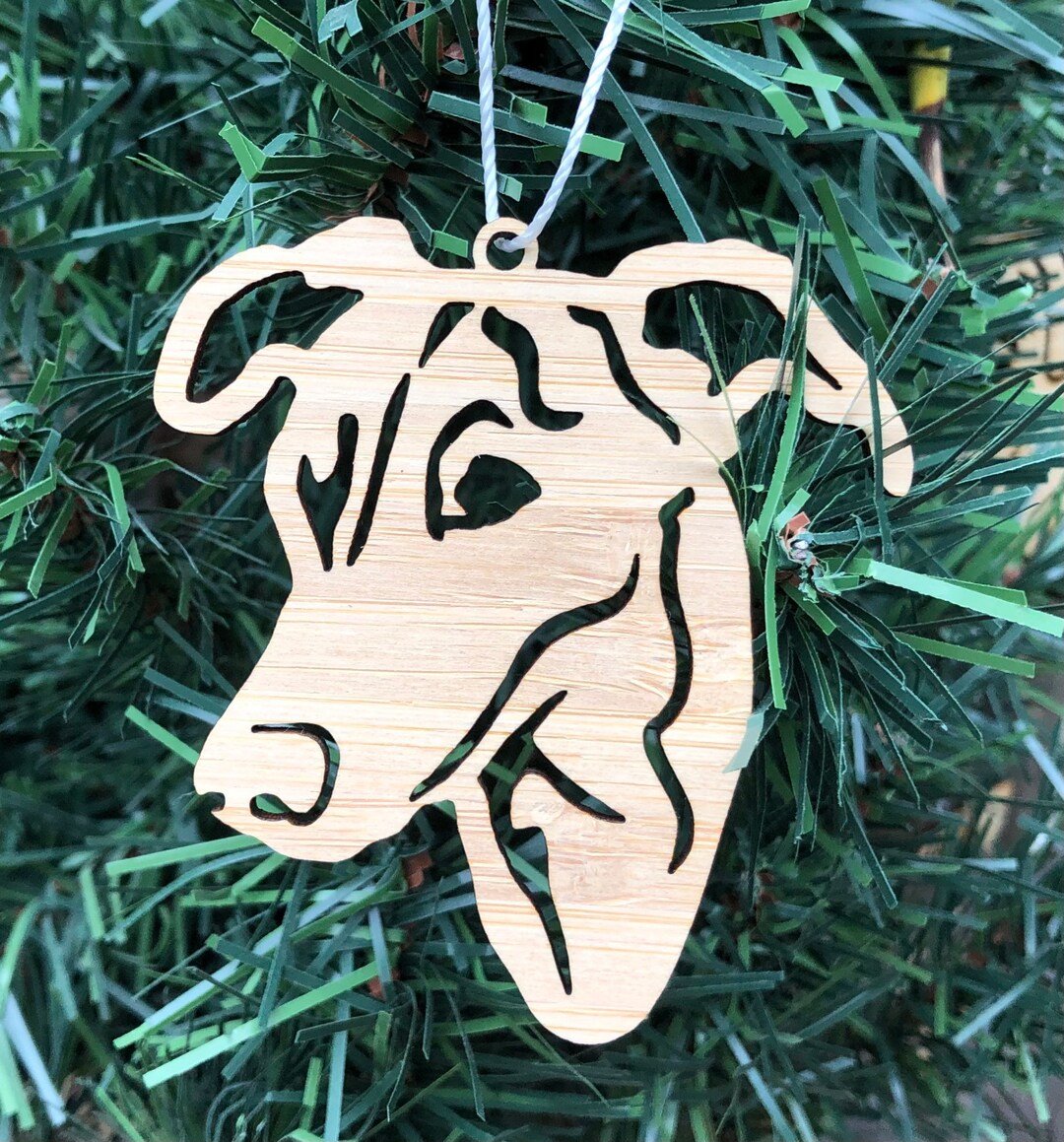 Greyhound Dog Bamboo Wood Christmas Ornament, Greyhound Dog Face Tree ...