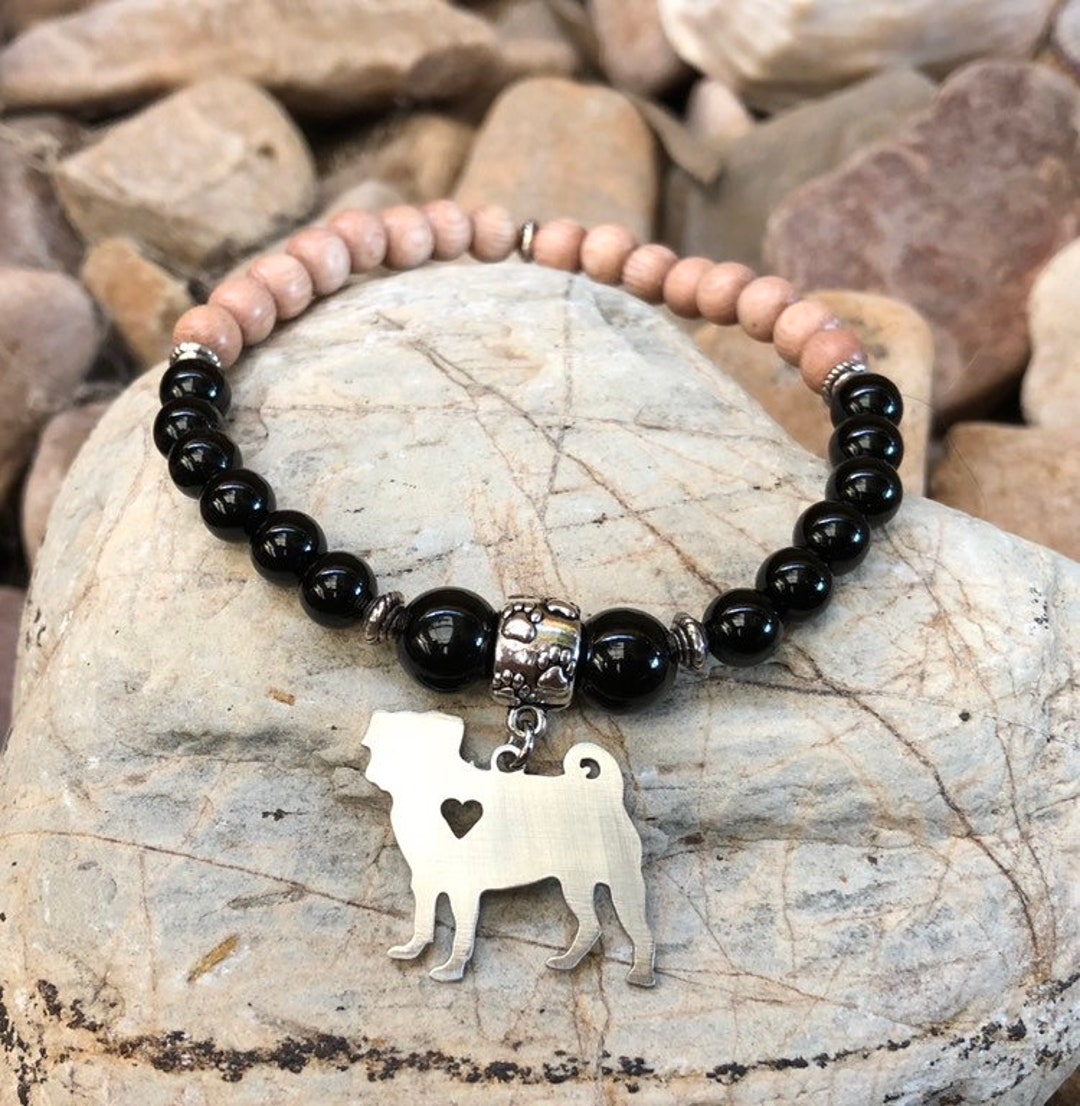 Pug Dog Mala Gemstone Bracelet - Pug Jewelry - Dog Jewellery - Dog ...