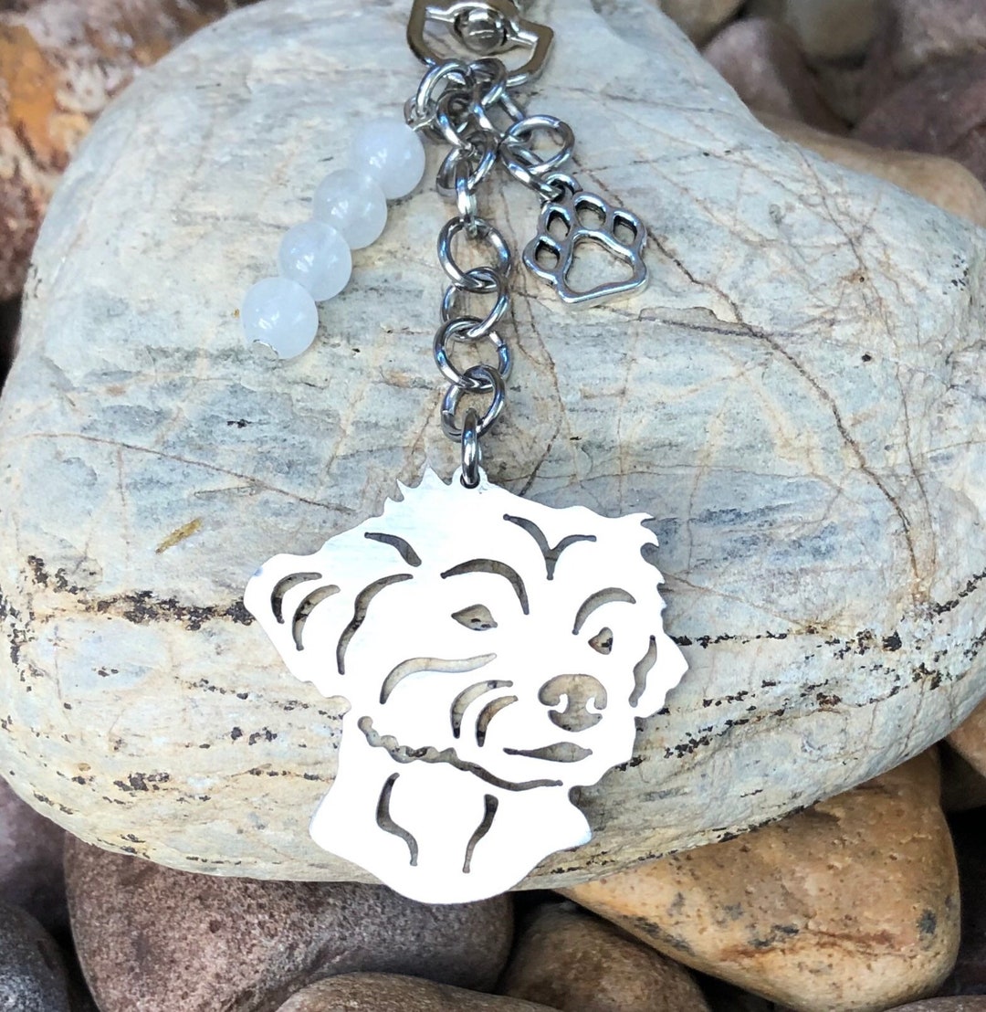 Maltese Dog Keychain, Stainless Steel Dog Gemstone Key Chain, Maltese ...