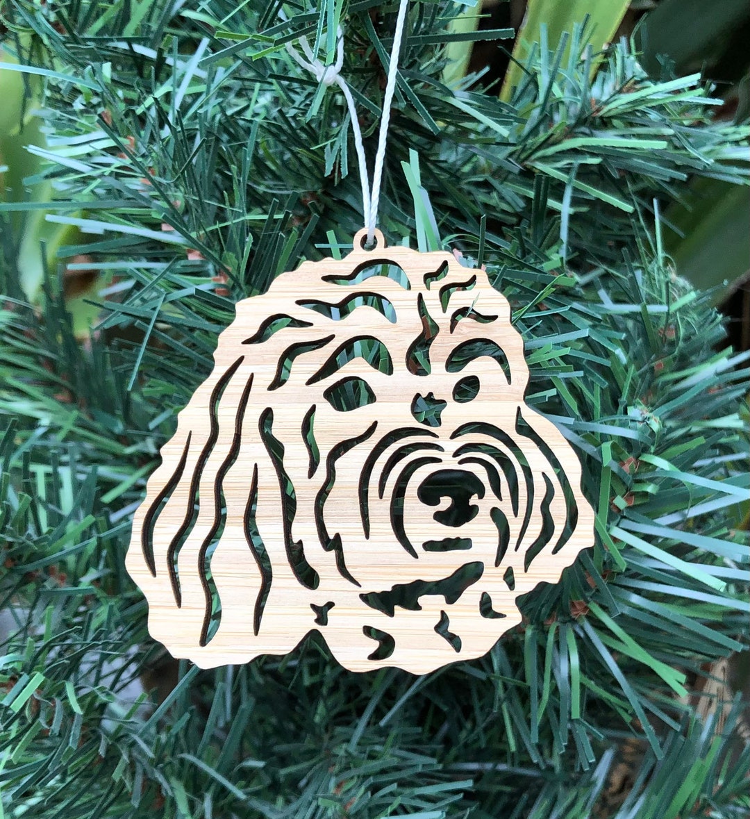 Cavoodle Dog Bamboo Wood Christmas Ornament, Cavapoo Dog Face Tree ...