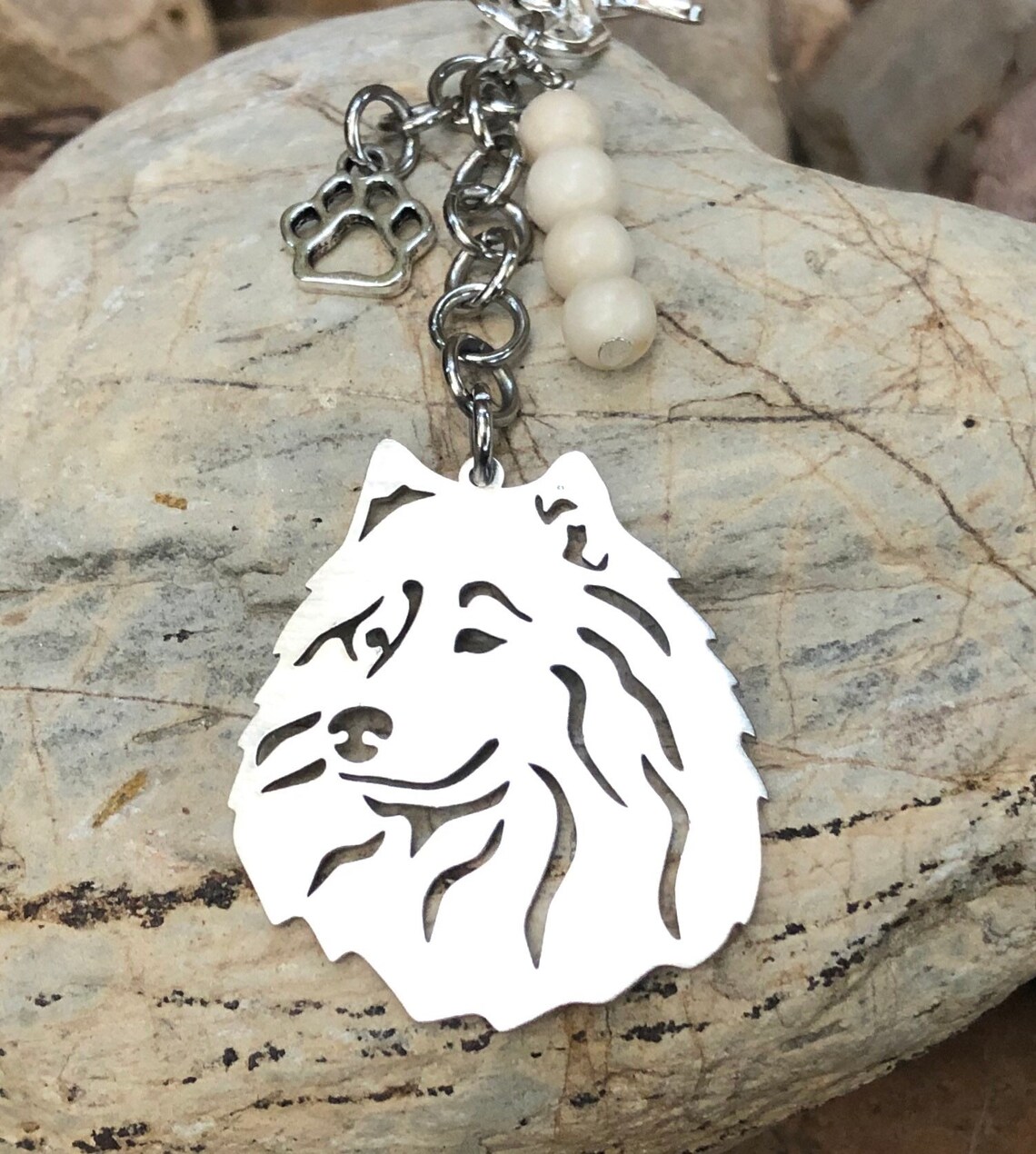 Samoyed Dog Keychain Bag Charm Dog Gemstone Key Chain - Etsy