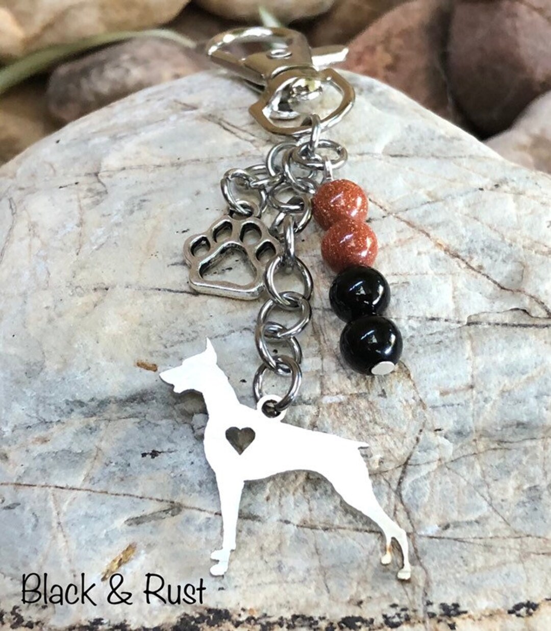 Dobermann Pinscher Dog Keychain, Stainless Steel Dog Key Chain ...