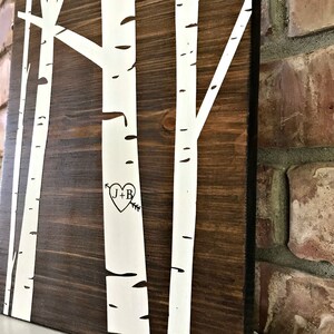 Wood Sign Initials in Heart on Tree, Birch Tree, Anniversary Gift ...