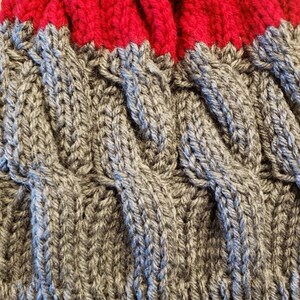 Grey and Red Cable Knit Beanie - Etsy