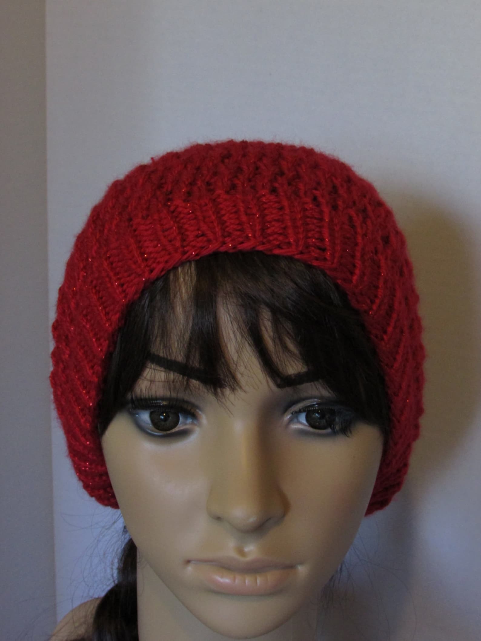 Red Lacy Sparkly Knit Beanie - Etsy