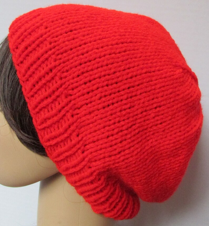 Bright Red Slouchy Knit Beanie - Etsy