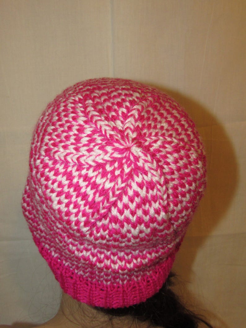 Pink an White Two-toned Slouchy Knit Beanie - Etsy