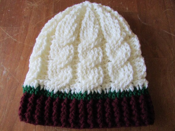 White Crochet Cable Knit Beanie for Christmas - Etsy