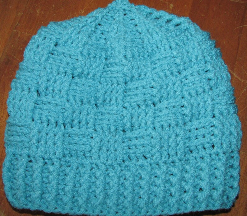 Bright Light Blue Crochet Basket Weave Beanie - Etsy