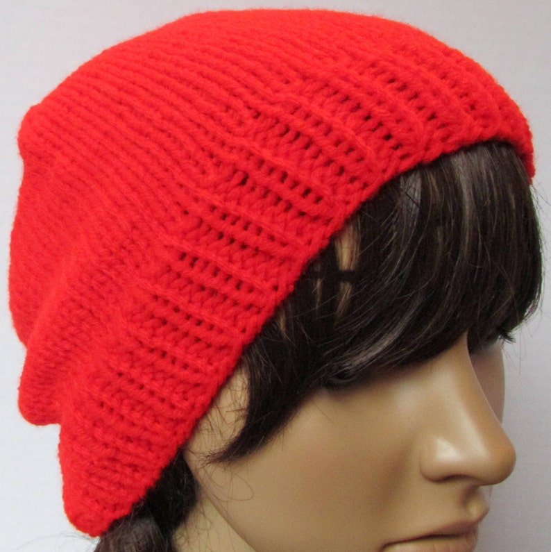 Bright Red Slouchy Knit Beanie - Etsy