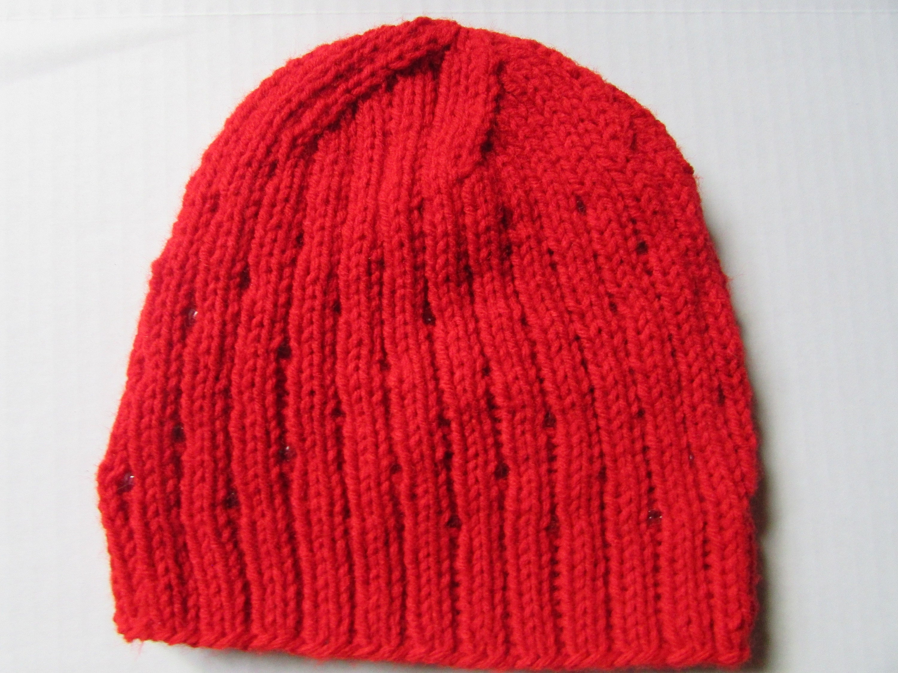 Red Wide Rib Essential Knit Beanie With Clear Beads - Etsy