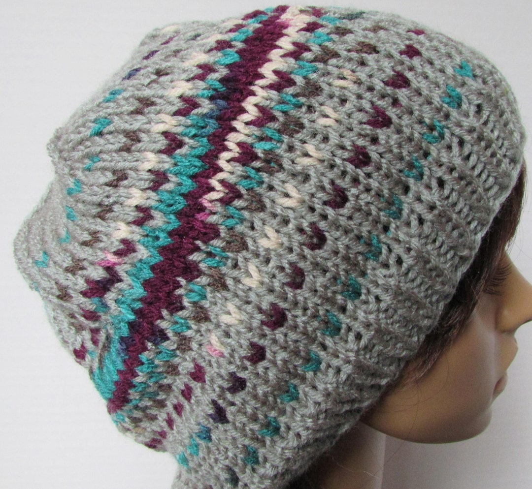 Silver Slouchy Knit Beanie With Antique Color Dusting - Etsy