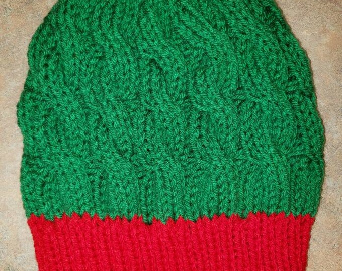 Green and Red Cable Knit Beanie - Etsy