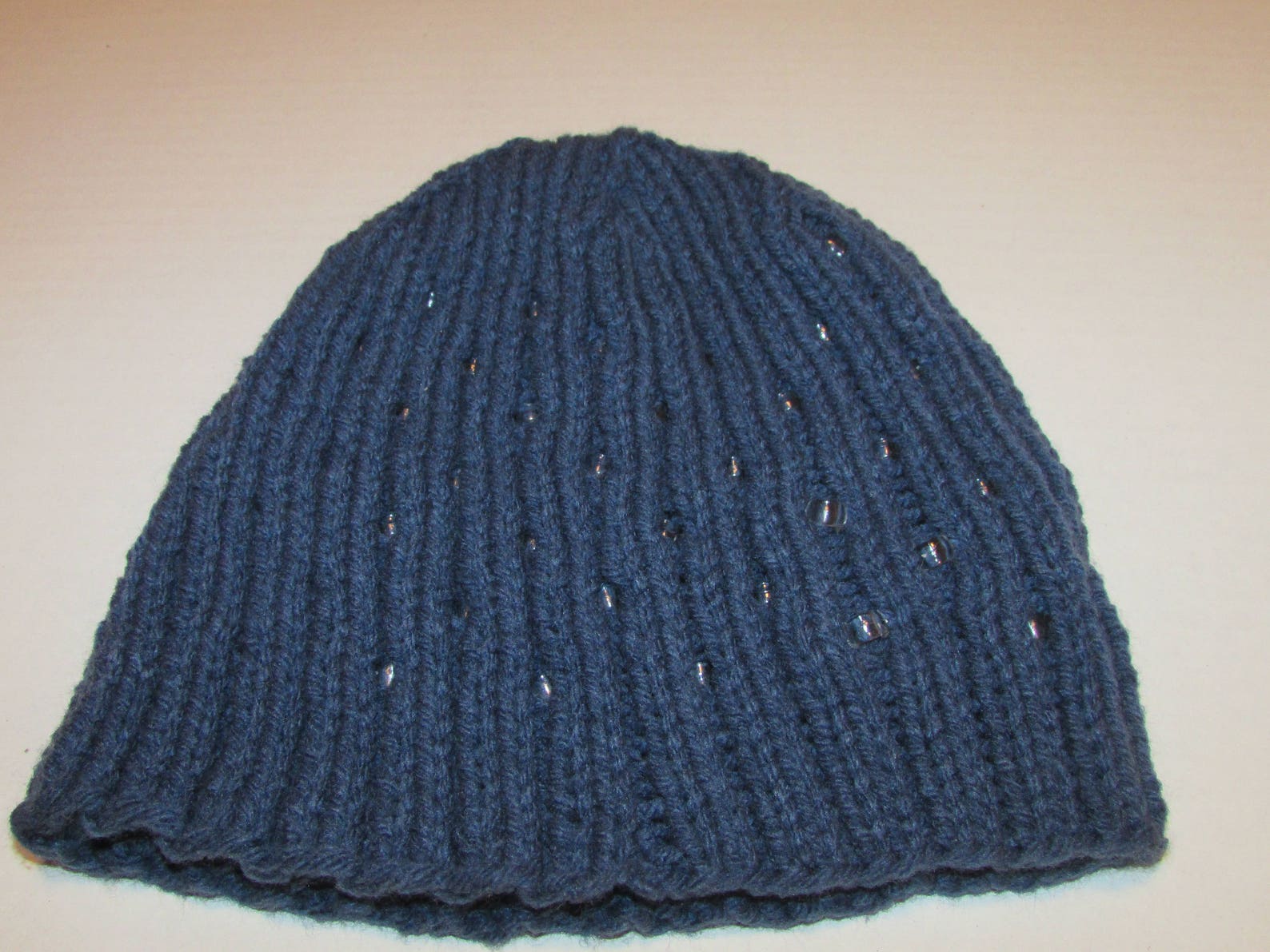 Denim Blue Essential Beanie With Clear Beads - Etsy