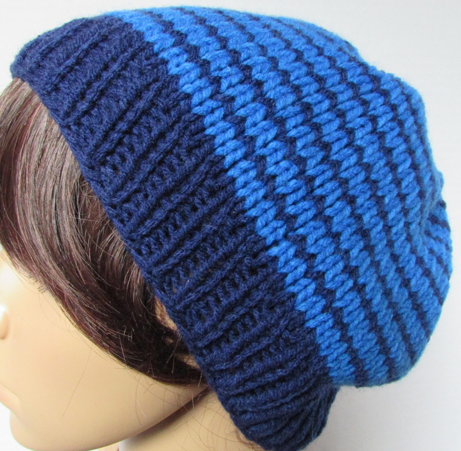 Navy Blue and Blue Stripped Slouchy Beanie - Etsy