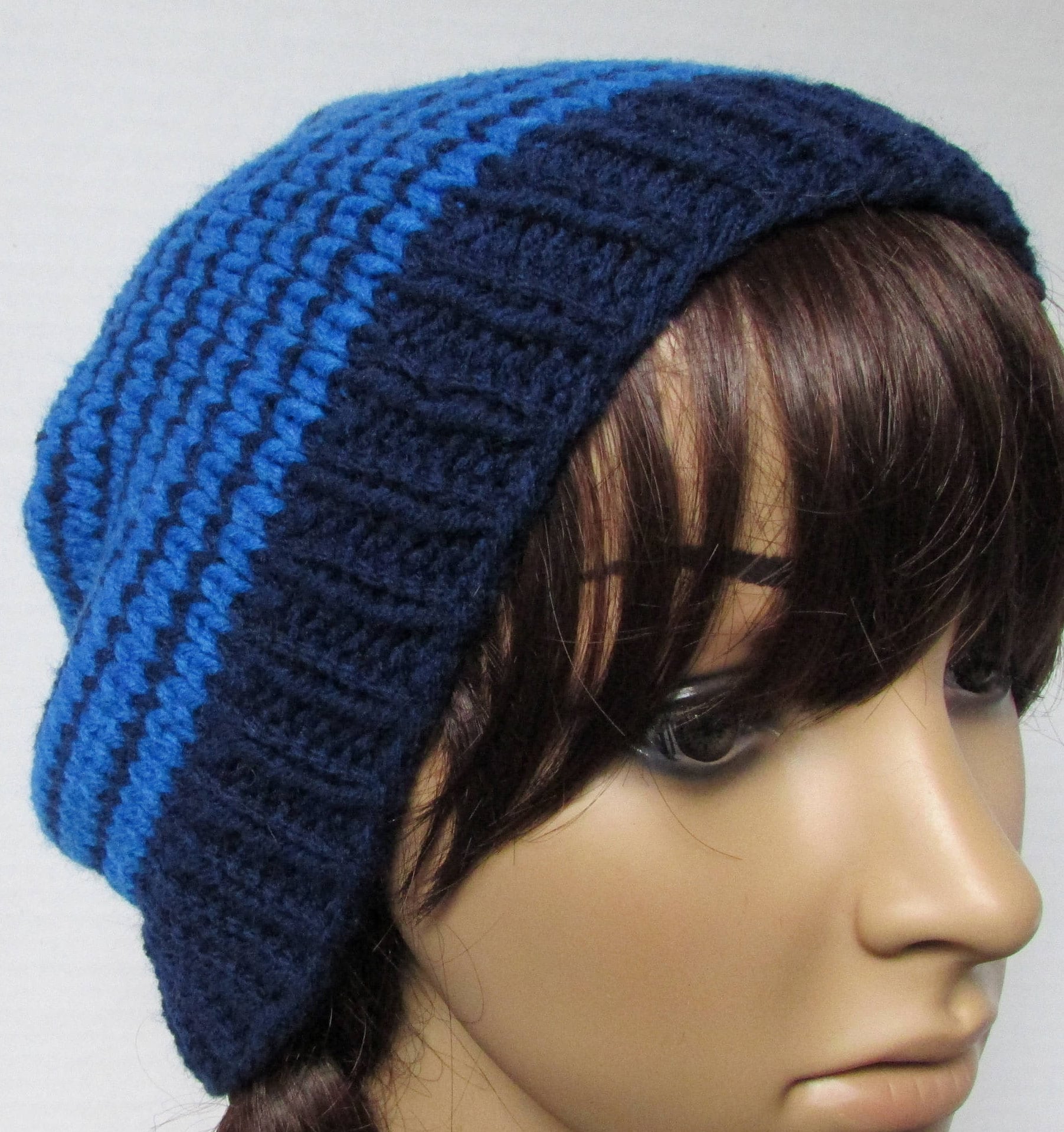 Navy Blue and Blue Stripped Slouchy Beanie - Etsy
