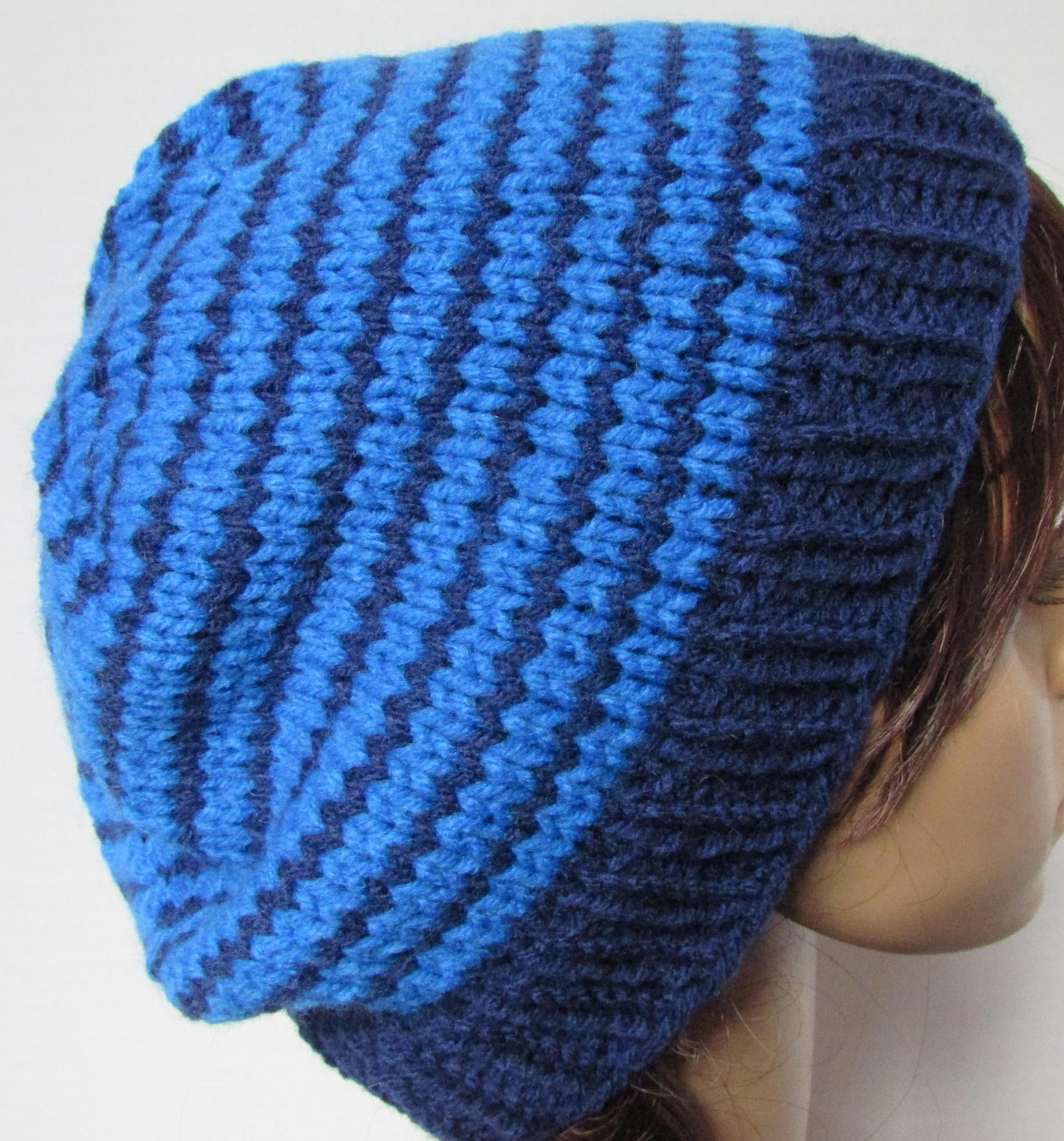 Navy Blue and Blue Stripped Slouchy Beanie - Etsy