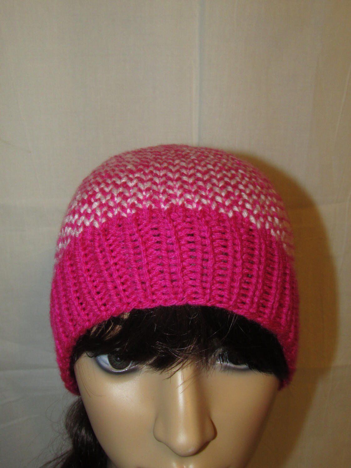 Pink an White Two-toned Slouchy Knit Beanie - Etsy