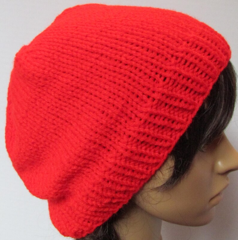 Bright Red Slouchy Knit Beanie - Etsy