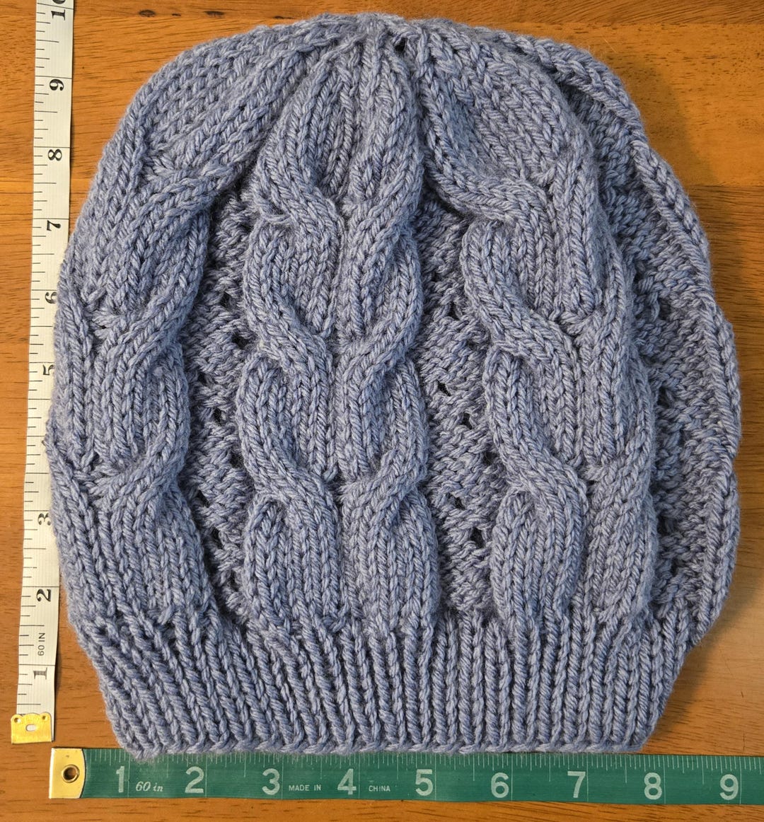 Light Blue Doube Cable With Lacey Knit Panels Slouchy Beanie - Etsy