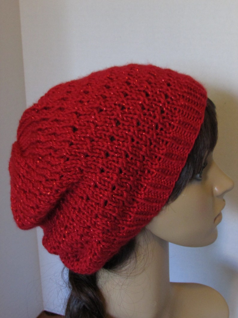 Red Lacy Sparkly Knit Beanie - Etsy