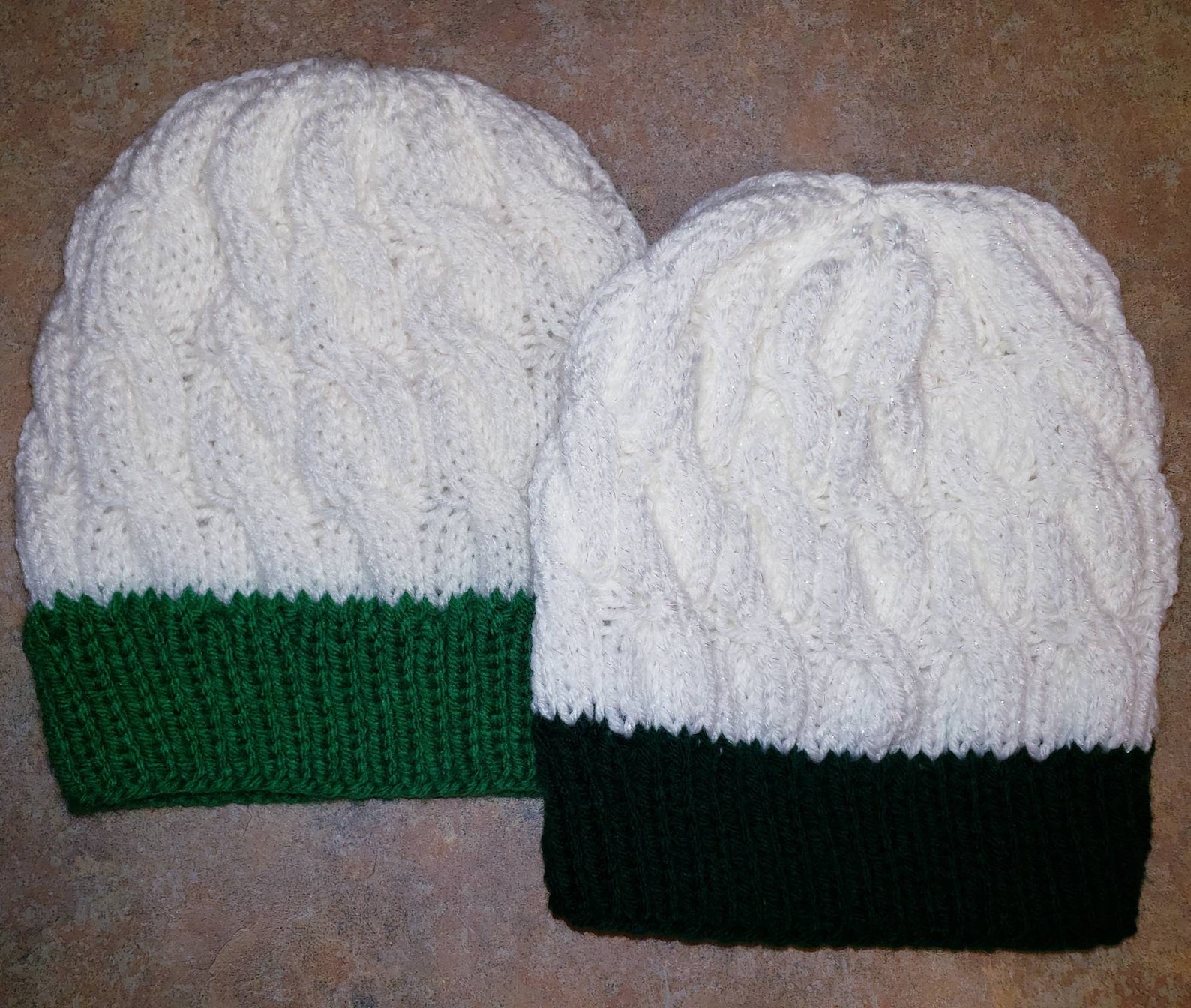 Soft White and Green Cable Knit Beanie - Etsy