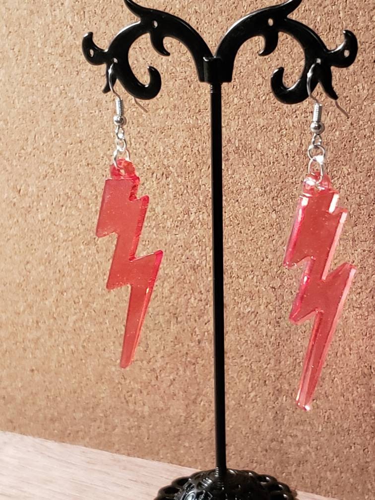 Red Lightning Bolt Earrings - Etsy