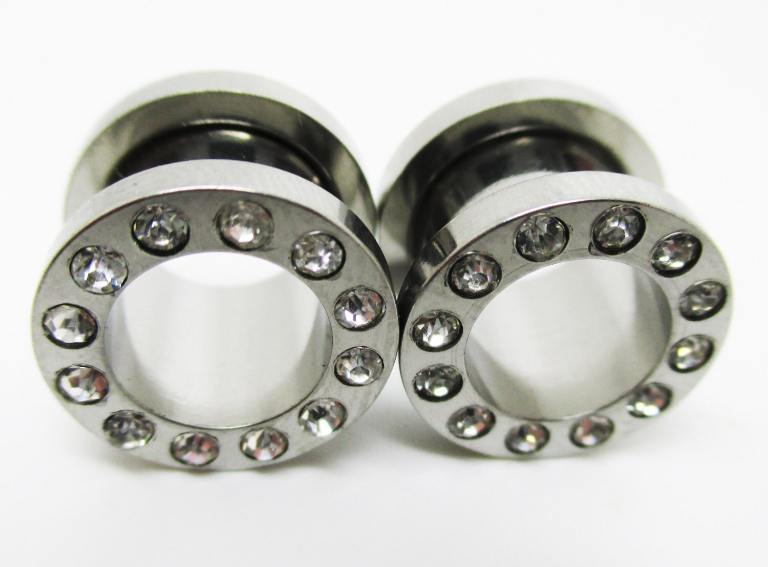 Stainless Steel Cz Diamond Ear Plugs Screw-on New pair 9 | Etsy