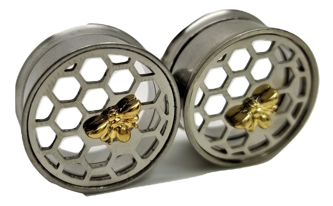 Honeycomb & Bee Ear Plugs Stainless Steel Screw-on Ear Plugs - Etsy