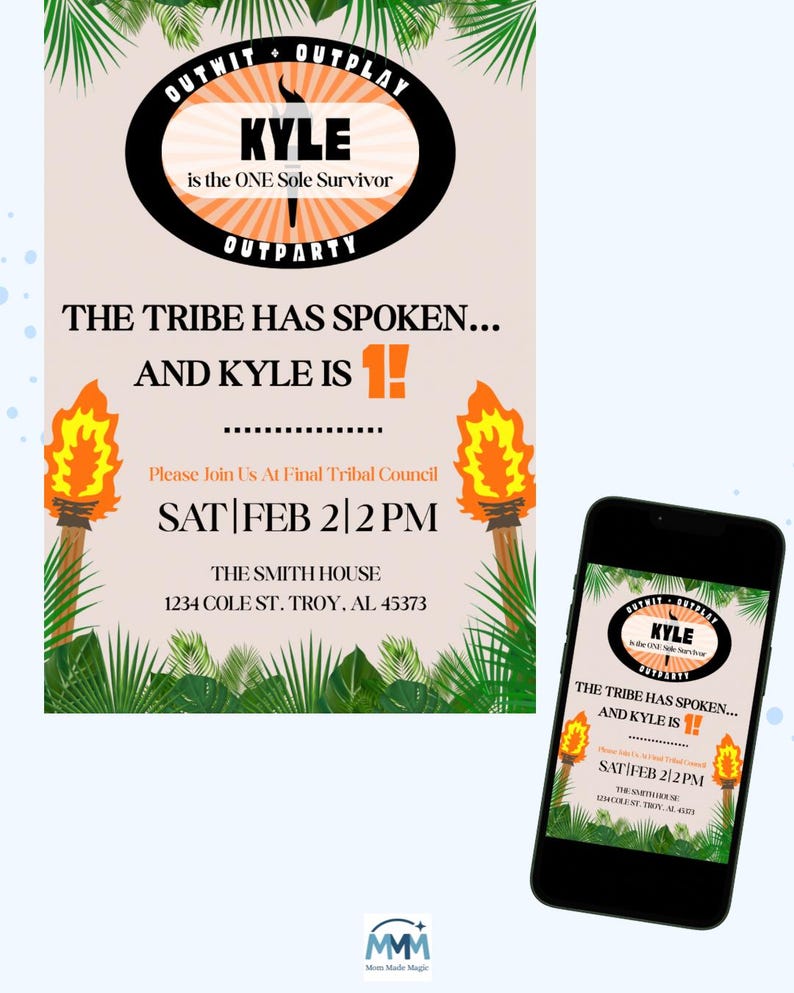 Survivor First Birthday Invitation | Editable CANVA Template | Survivor ...
