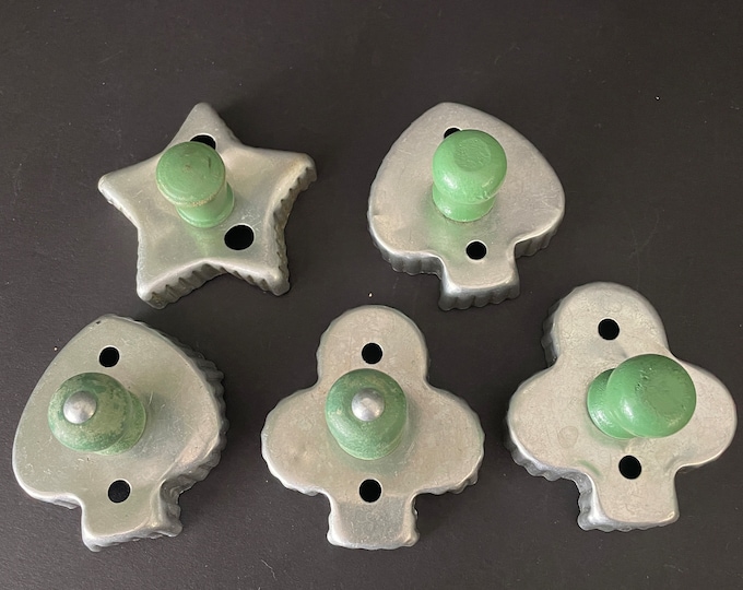 Vintage Aluminum Metal Shape Cookie Cutters With Green Wooden Handles ...