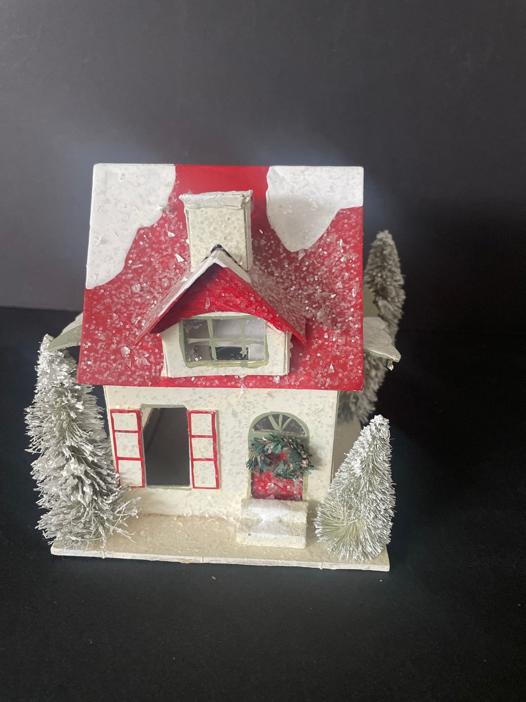Vintage Handmade Christmas Putz House, Trees and Snow - Etsy