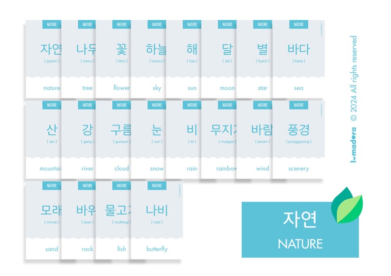 Printable Korean Vocabulary Flashcards 172 cards Hangul English ...