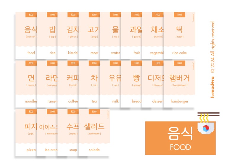 Printable Korean Vocabulary Flashcards 172 cards Hangul English ...