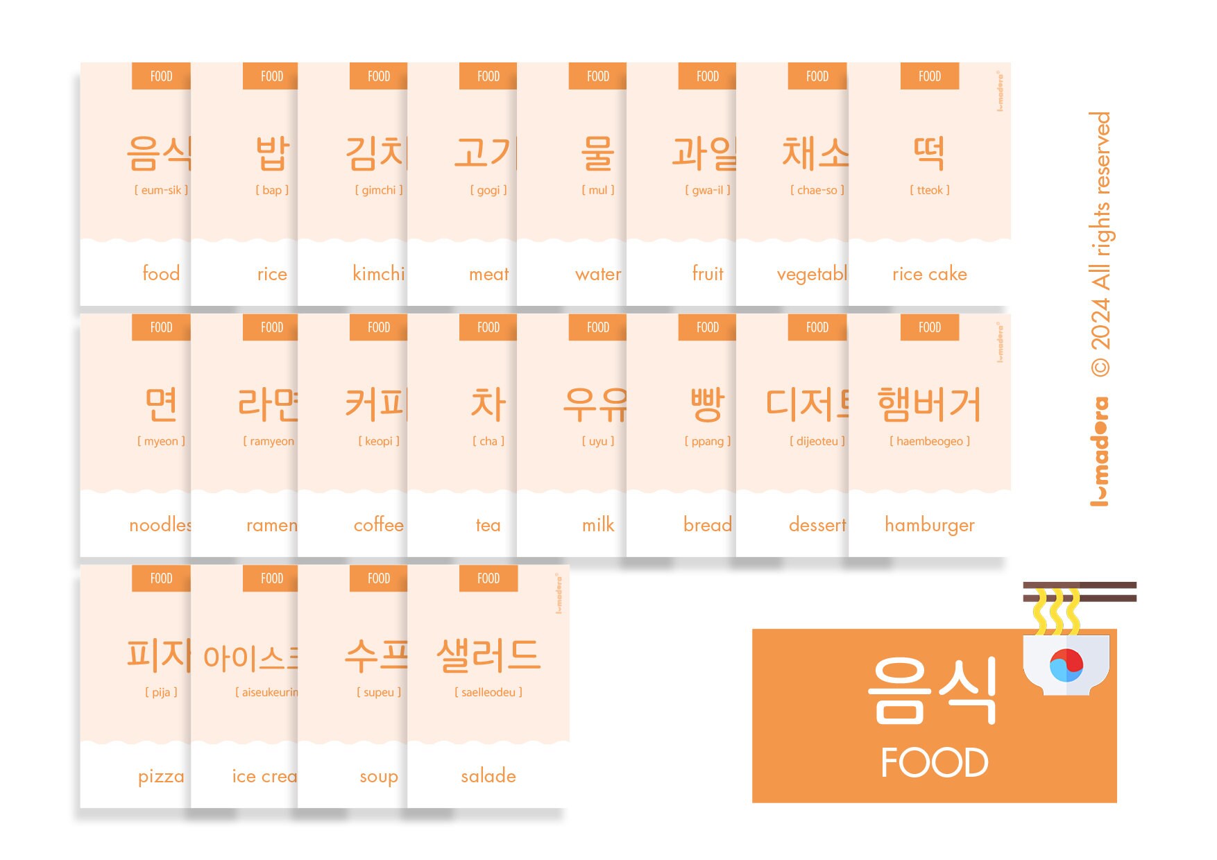 Printable Korean Vocabulary Flashcards 172 cards Hangul English ...