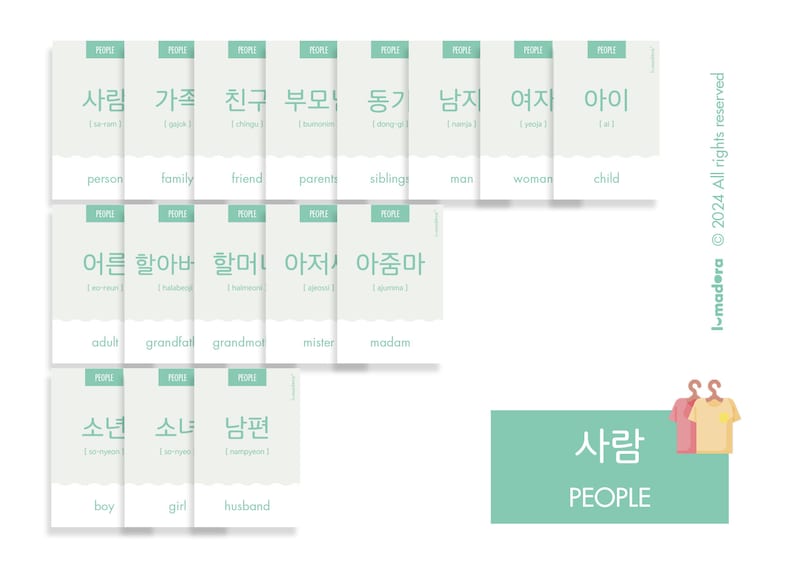 Printable Korean Vocabulary Flashcards 172 cards Hangul English ...