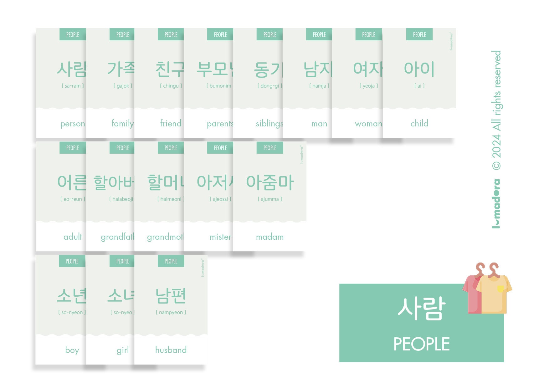 Printable Korean Vocabulary Flashcards 172 Cards Hangul English ...