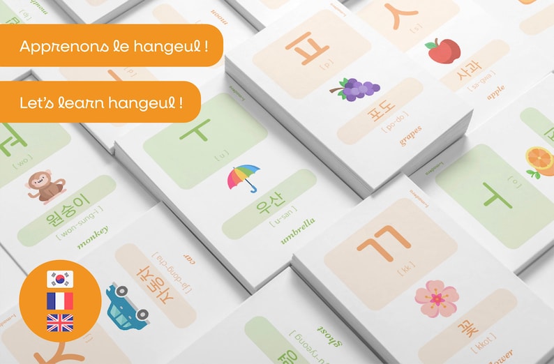 Korean Alphabet Memo Cards – Learn Hangeul | 40 Printable Flashcards ...