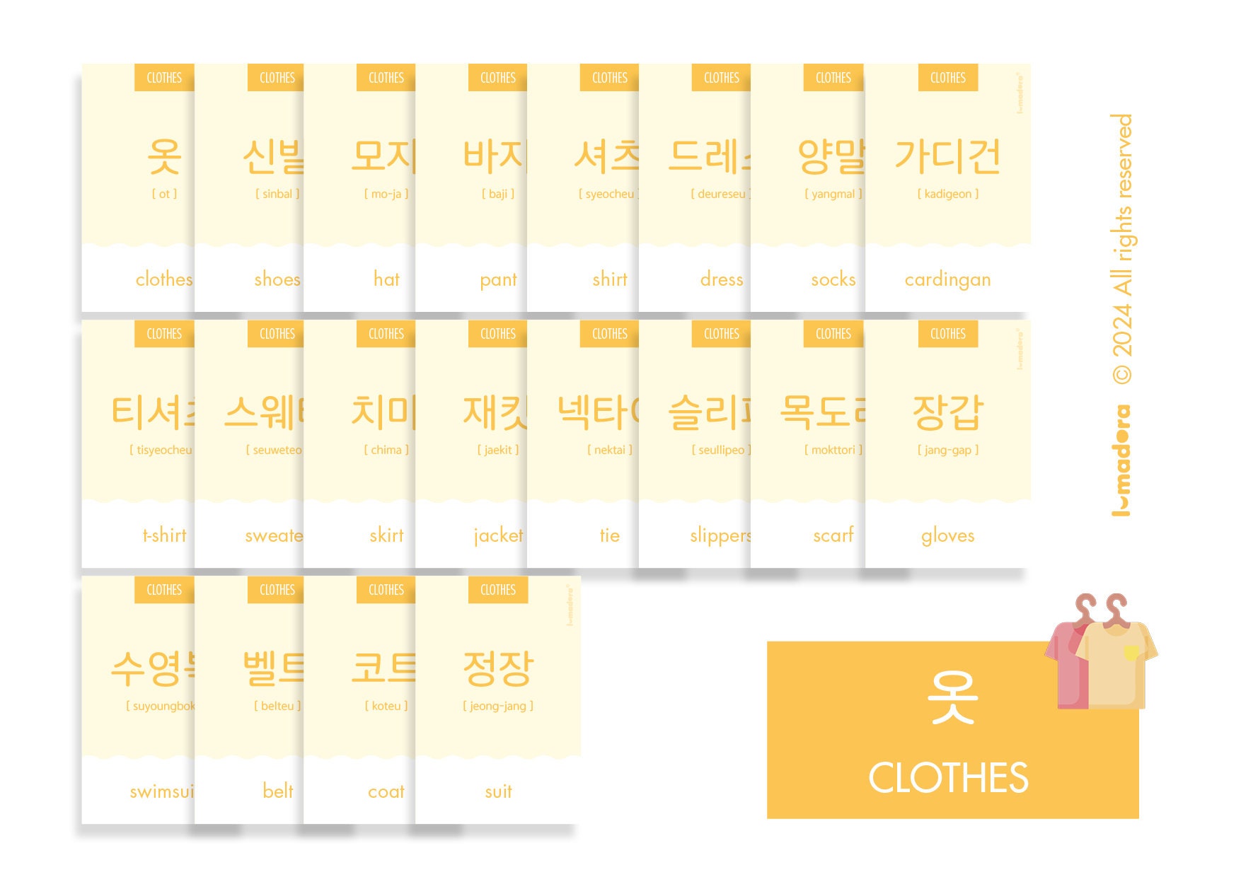 Printable Korean Vocabulary Flashcards 172 Cards Hangul English ...