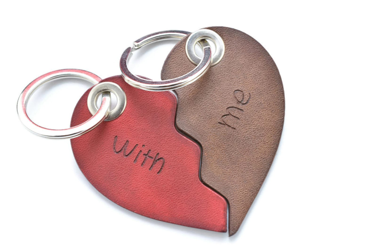 Split heart keychain leather keyring engraved custom | Etsy