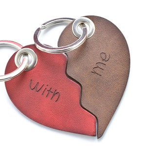 Split Heart Keychain, Leather Keyring, Engraved, Custom Keychain ...