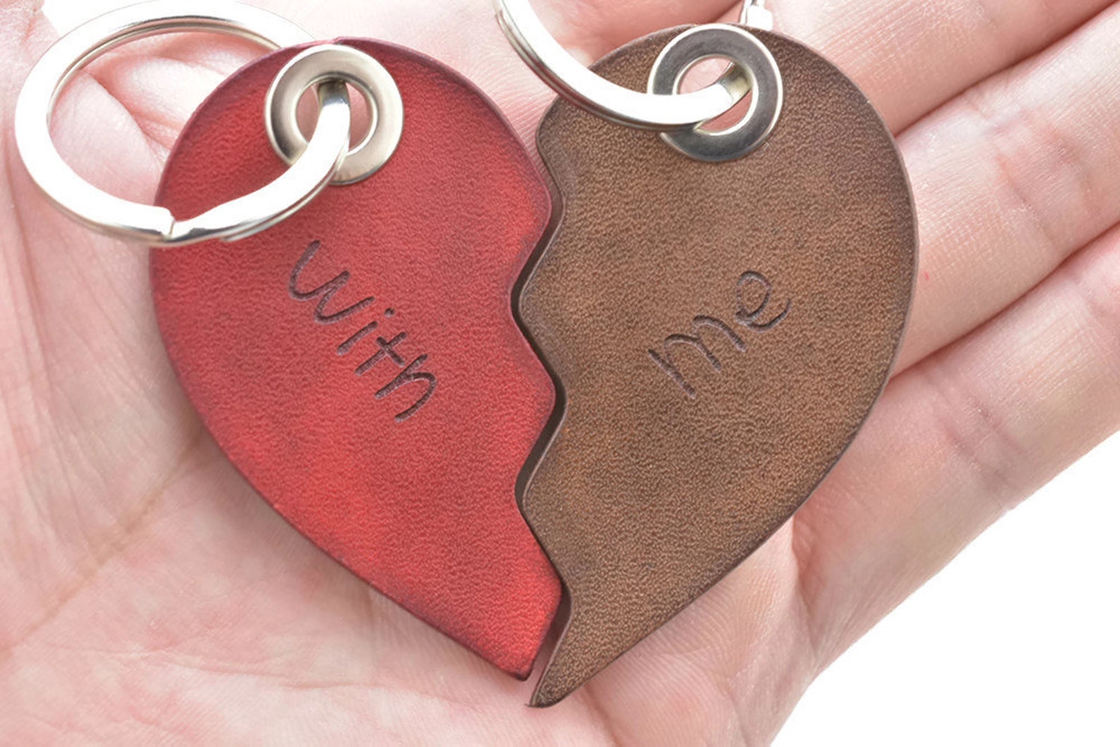 Split heart keychain leather keyring engraved custom | Etsy